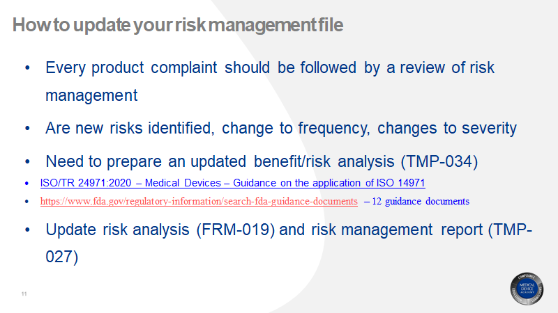 How to document updates to the Risk Management File including the ...
